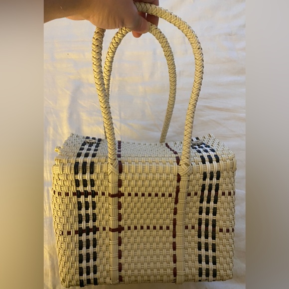 Bags | Handmade Weave Plastic Straw Like Material Beige Black Brown New ...